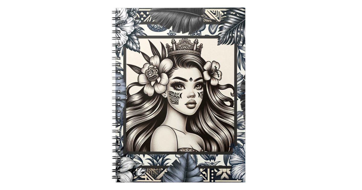 Polynesian Princess Blue Floral Tribal Notebook | Zazzle