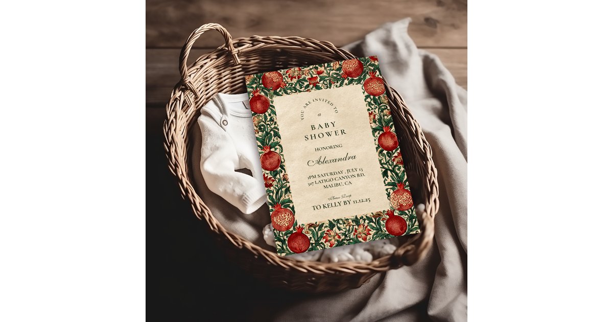 Pomegranate Garden Botanical Baby Shower Invitation | Zazzle