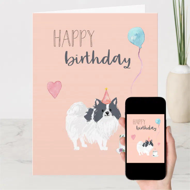 Pomeranian birthday card (black and white) | Zazzle