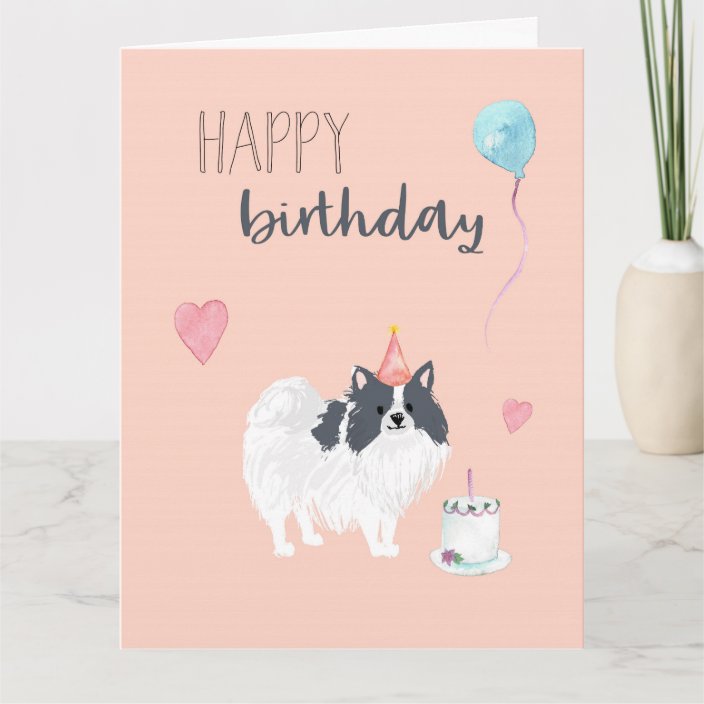 Pomeranian birthday card (black and white) | Zazzle.com