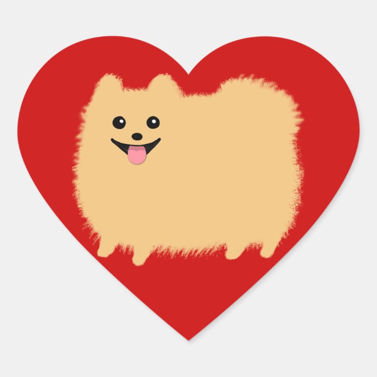Pomeranian Cartoon Dog - Super Cute Pommy on Red Heart Sticker | Zazzle
