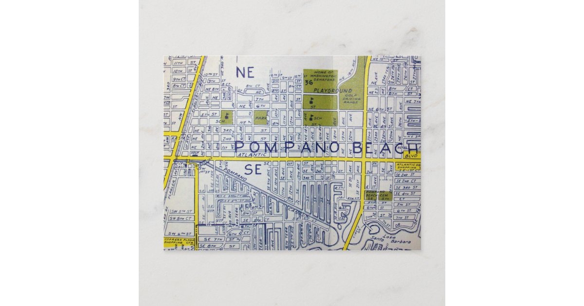 Pompano Beach, FL Vintage Map Postcard | Zazzle