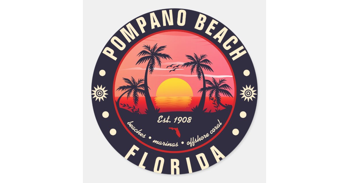 Pompano Beach Florida Retro Sunset Souvenir Classic Round Sticker | Zazzle