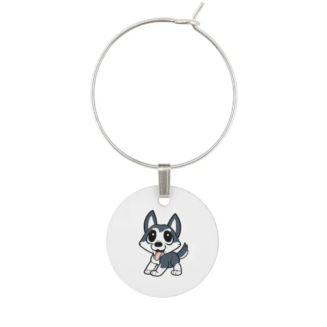 pomsky cartoon.png wine glass charm | Zazzle