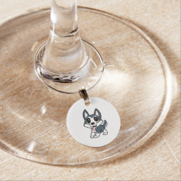 pomsky cartoon.png wine glass charm | Zazzle