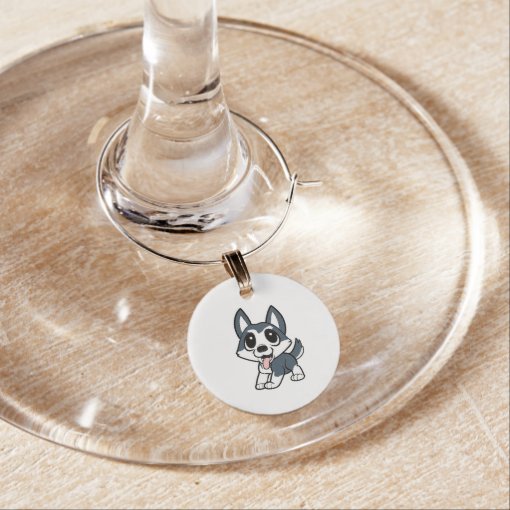 pomsky cartoon.png wine glass charm | Zazzle