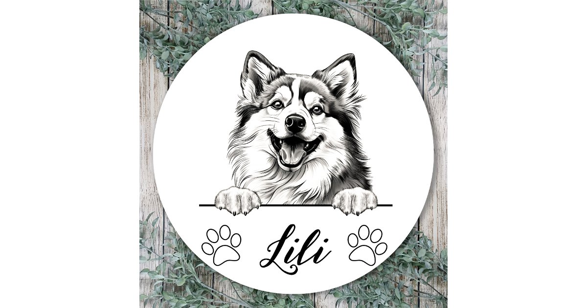 Pomsky Dog Hand Drawing Personalized Classic Round Sticker | Zazzle