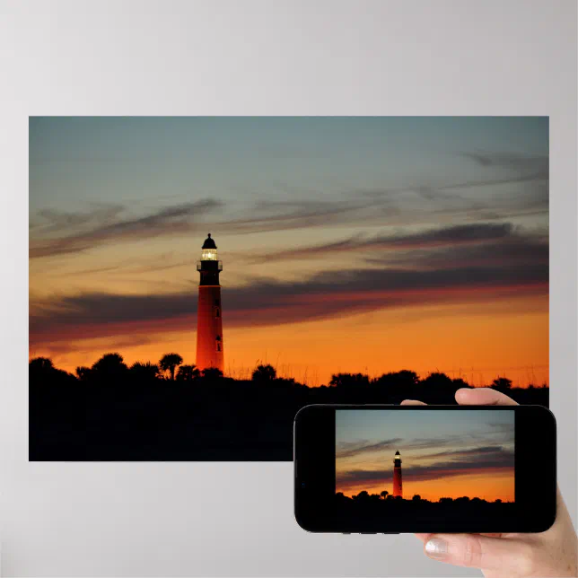 Ponce Inlet Lighthouse Sherbet Orange Sky Poster | Zazzle