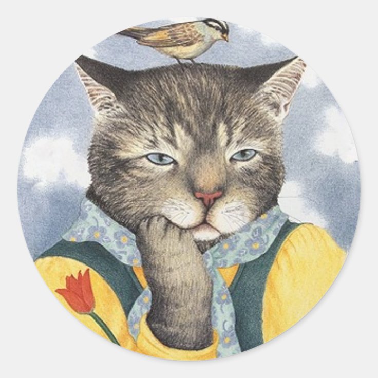 Pondering Cat Stickers | Zazzle