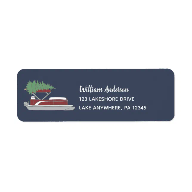 Pontoon Boat with Christmas Tree Return Address La Label | Zazzle