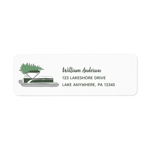 Pontoon Boat with Christmas Tree Return Address Label | Zazzle