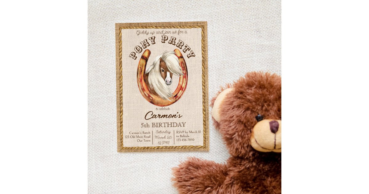 Pony birthday giddy up cowgirl cowboy party invite | Zazzle