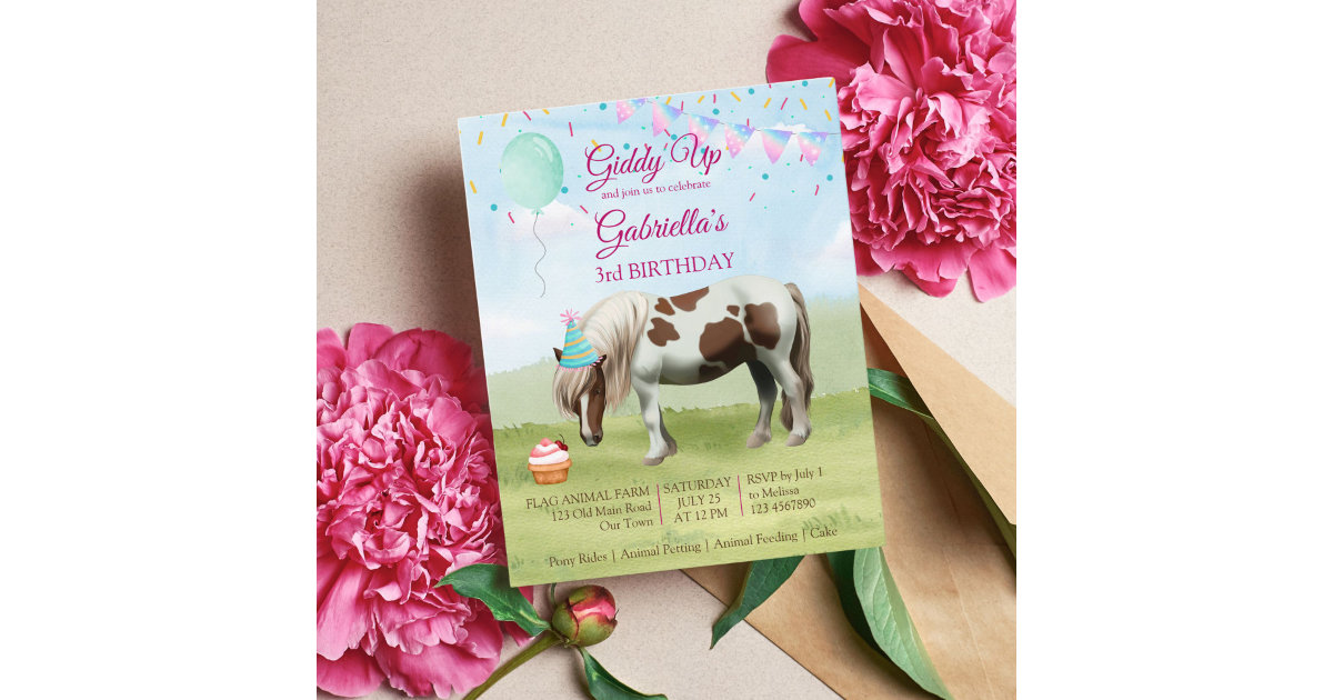 Pony birthday party giddy up budget invitation | Zazzle