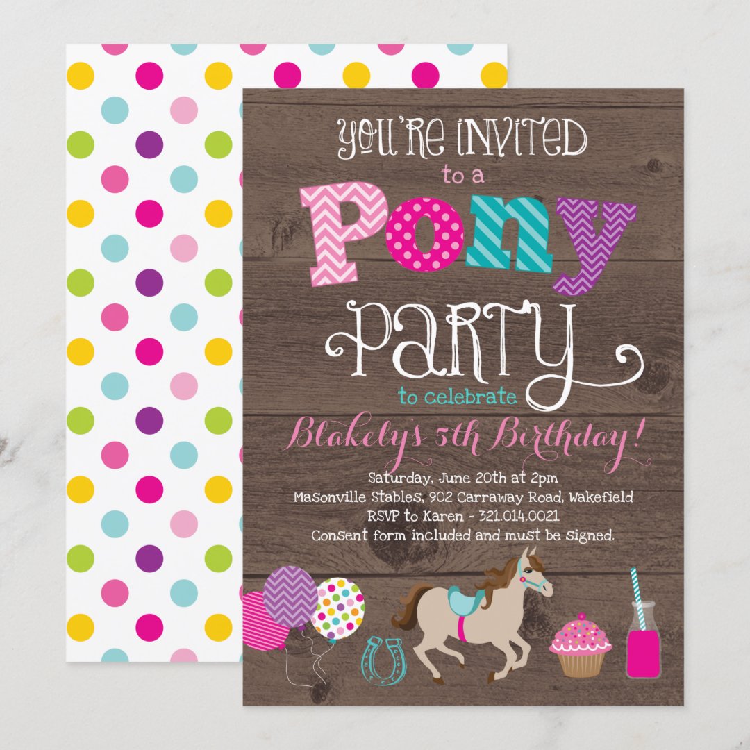 Pony Birthday Party Invitation | Zazzle