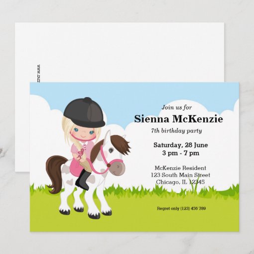 Pony Equestrian Horseback Horse riding Invitation | Zazzle
