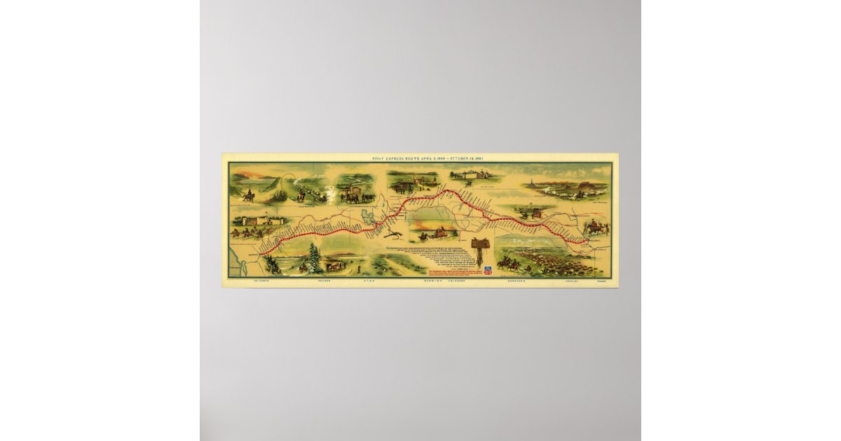 Pony Express Map by William Henry Jackson 1861 Poster | Zazzle