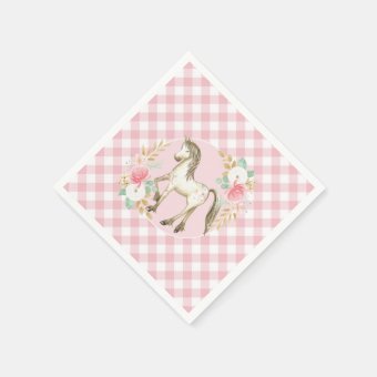 Pony floral and plaid Birthday Party napkins | Zazzle