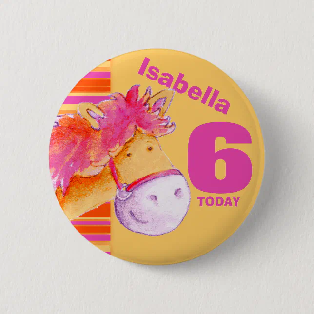 Pony horse 6th birthday button badge | Zazzle