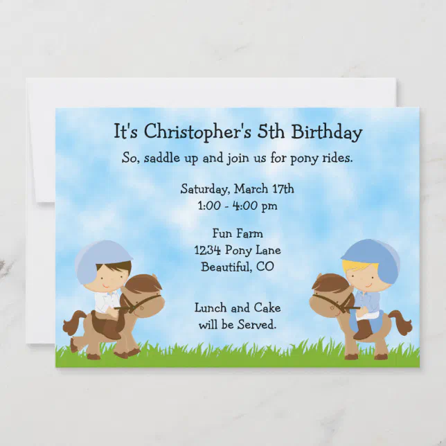 Pony Party Birthday Invitations for Boys | Zazzle