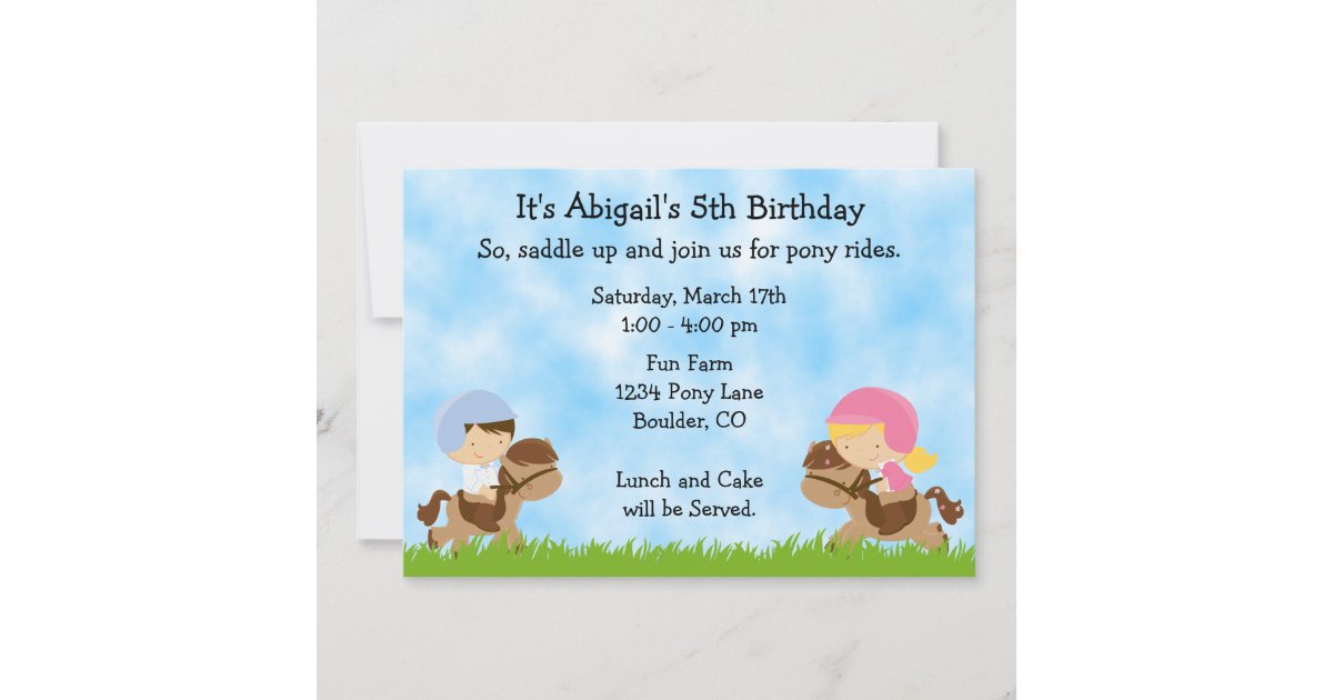 Pony Party Birthday Invitations for Girls and Boys | Zazzle