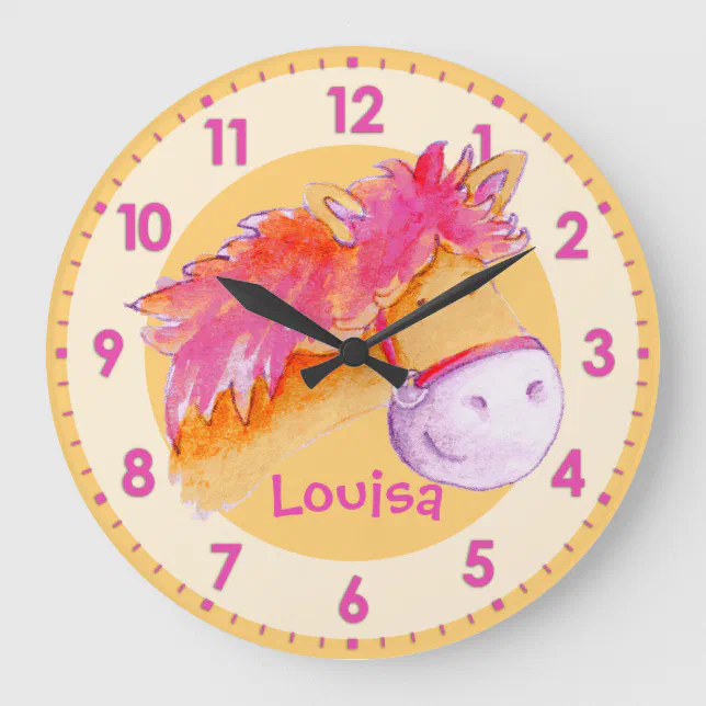 Pony pink orange girls room named wall clock | Zazzle