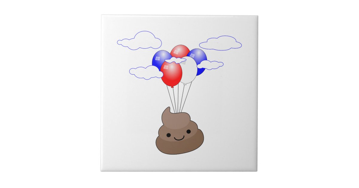 Poo Emoji Flying With Balloons Tile | Zazzle