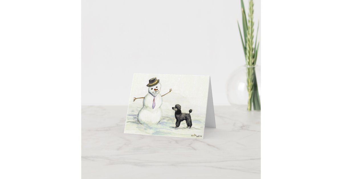 "Poodle Meets Snowman" Dog Art Card | Zazzle
