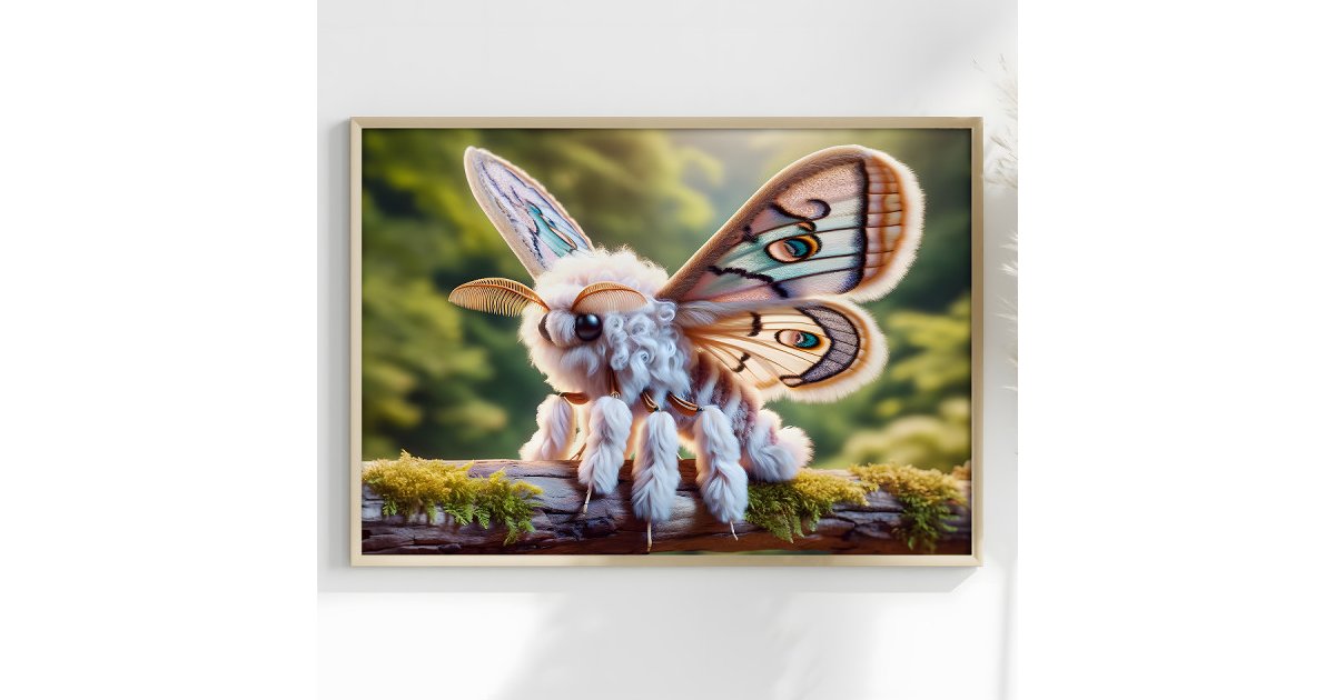 Poodle Moth Surreal Fluffy Moth Fantasy World Poster | Zazzle