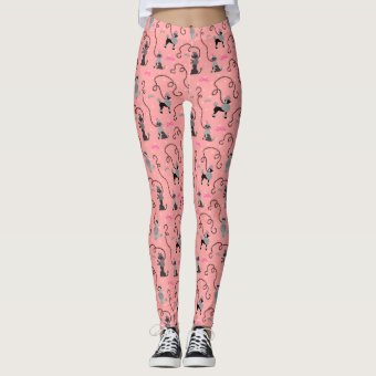 Poodle Skirt Retro 50s Mod Pink Black Cool Pattern Leggings | Zazzle