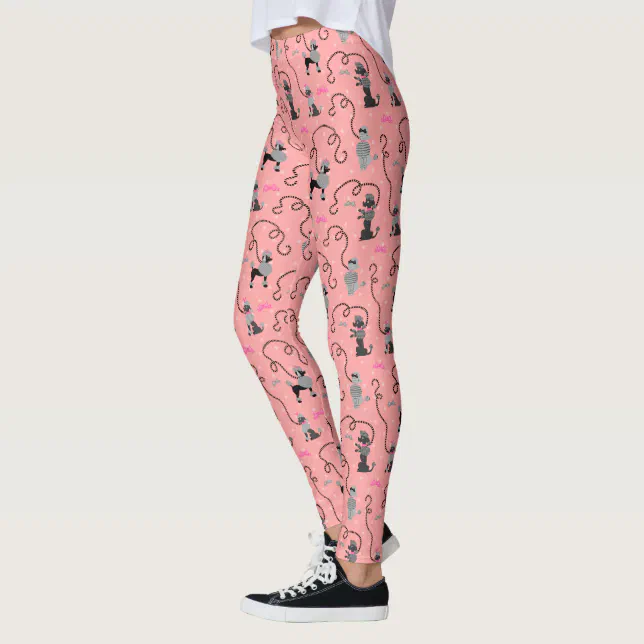 Poodle Skirt Retro 50s Mod Pink Black Cool Pattern Leggings | Zazzle