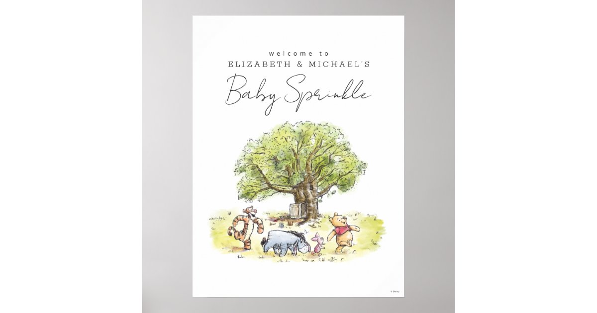 Pooh and Pals Watercolor Baby Sprinkle Poster | Zazzle