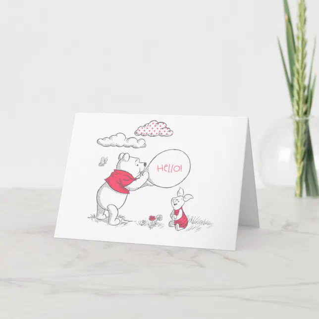 Pooh and Piglet Outdoor Sketch - Hello! Card | Zazzle