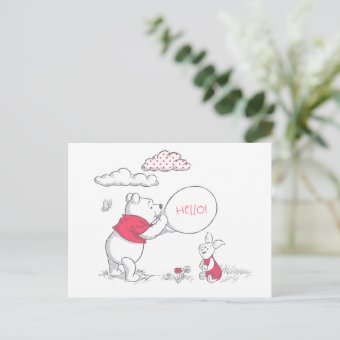 Pooh and Piglet Outdoor Sketch - Hello! Postcard | Zazzle