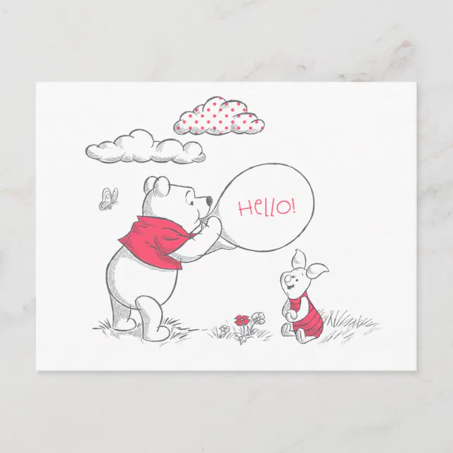 Pooh and Piglet Outdoor Sketch - Hello! Postcard | Zazzle