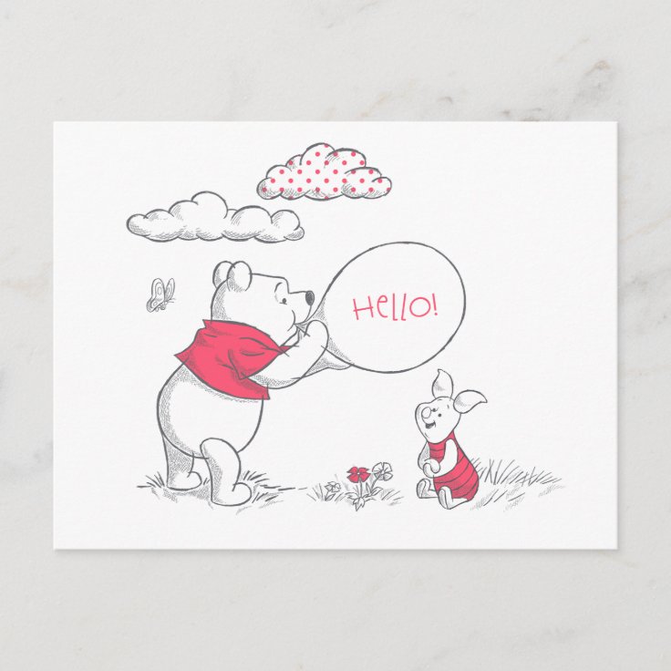 Pooh and Piglet Outdoor Sketch - Hello! Postcard | Zazzle
