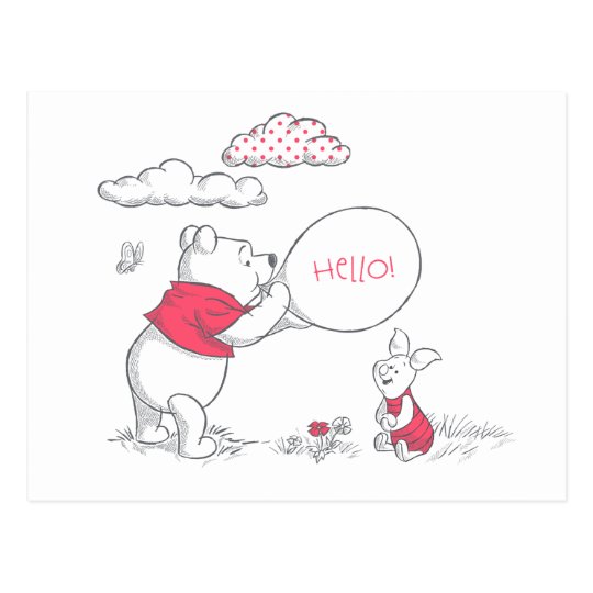 Pooh and Piglet Outdoor Sketch - Hello! Postcard | Zazzle.com