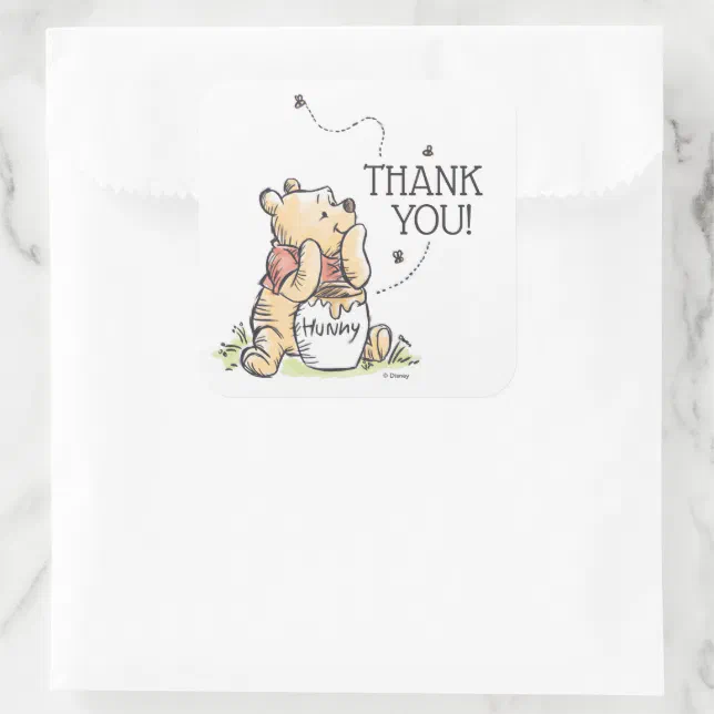 Pooh & Friends Watercolor | Birthday Thank You Square Sticker | Zazzle
