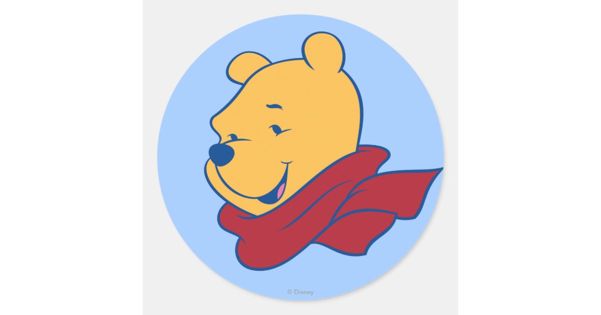 Pooh in Red Scarf Classic Round Sticker | Zazzle