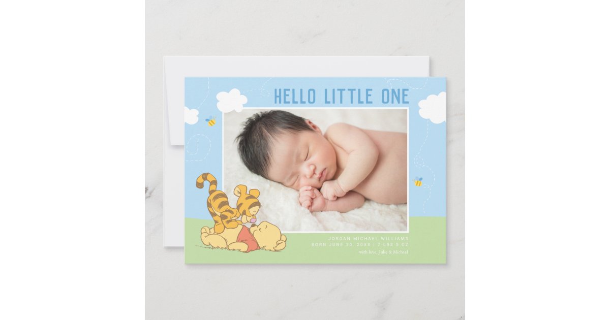 Pooh & Tigger Hello LIttle One Birth Announcement | Zazzle
