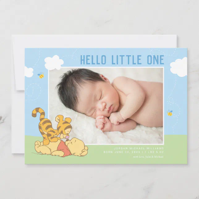 Pooh & Tigger Hello LIttle One Birth Announcement | Zazzle