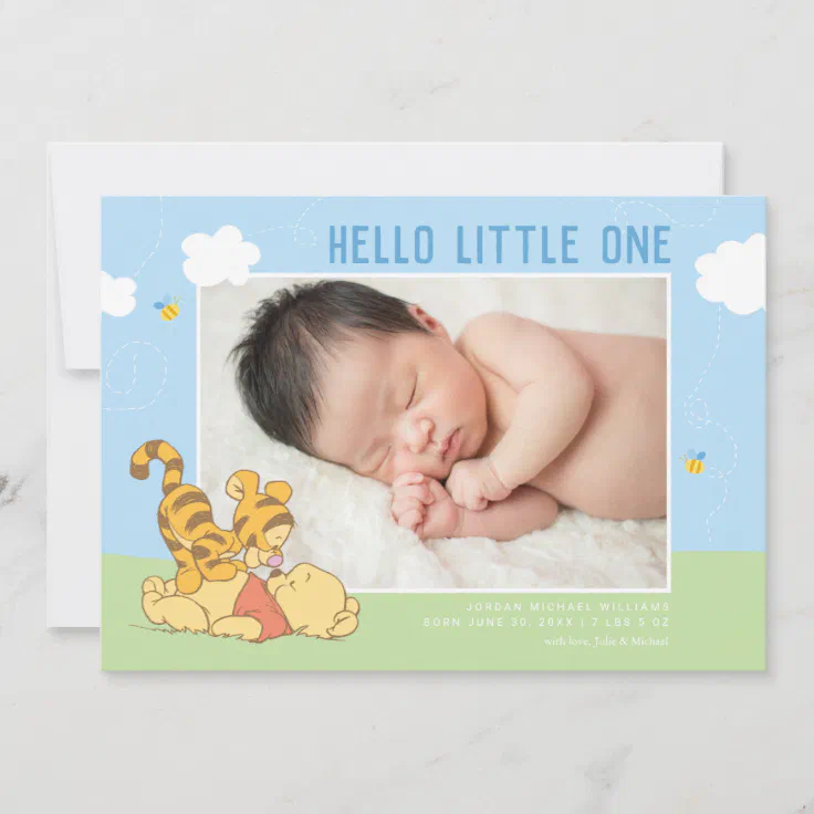 Pooh & Tigger Hello LIttle One Birth Announcement | Zazzle