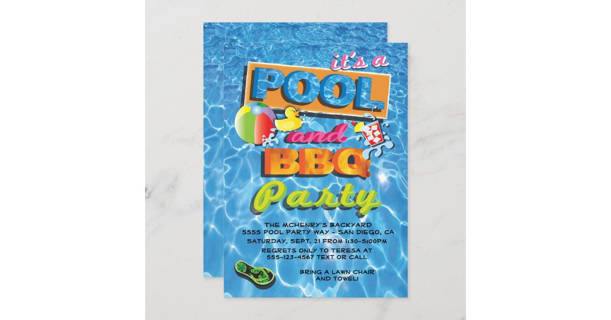 Pool and BBQ Party Invitations | Zazzle