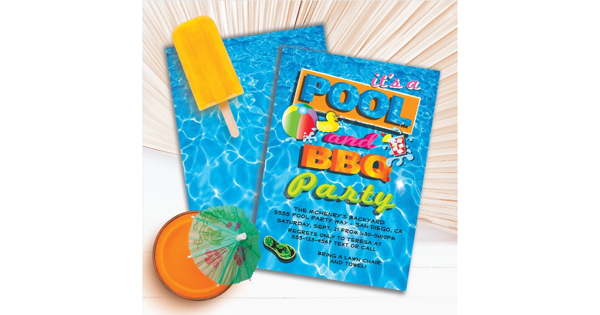 Pool and BBQ Party Invitations | Zazzle