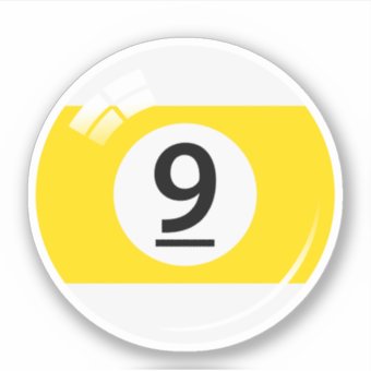 Pool/billiard ball number nine (9) yellow white sticker | Zazzle