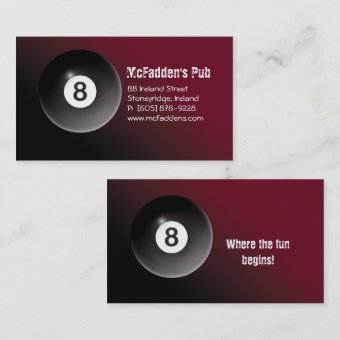 Pool - Billiards 8 Ball Business Card Burgundy | Zazzle
