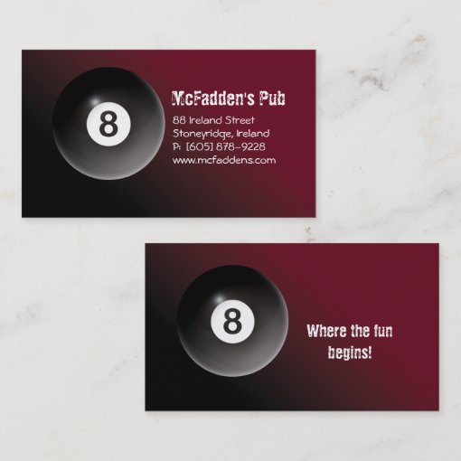Pool - Billiards 8 Ball Business Card Burgundy | Zazzle