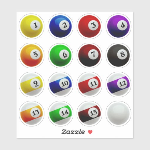 Pool Billiards Balls Full Set Sticker | Zazzle