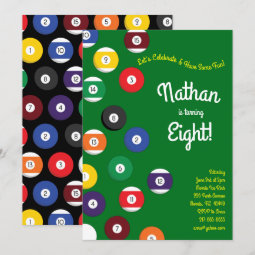 Pool Billiards Kids Birthday Party Sports Invitation | Zazzle