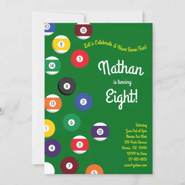 Pool Billiards Kids Birthday Party Sports Invitation | Zazzle