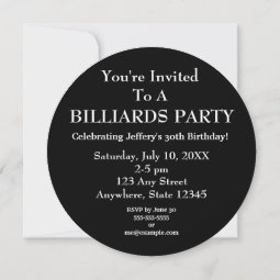 Pool Billiards Theme Party Invitation | Zazzle